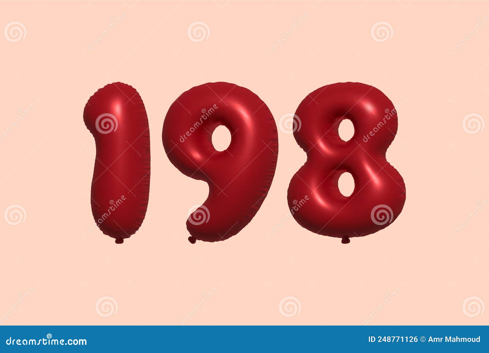 Red Helium Balloon 3D Number 198 Stock Vector - Illustration of vector ...