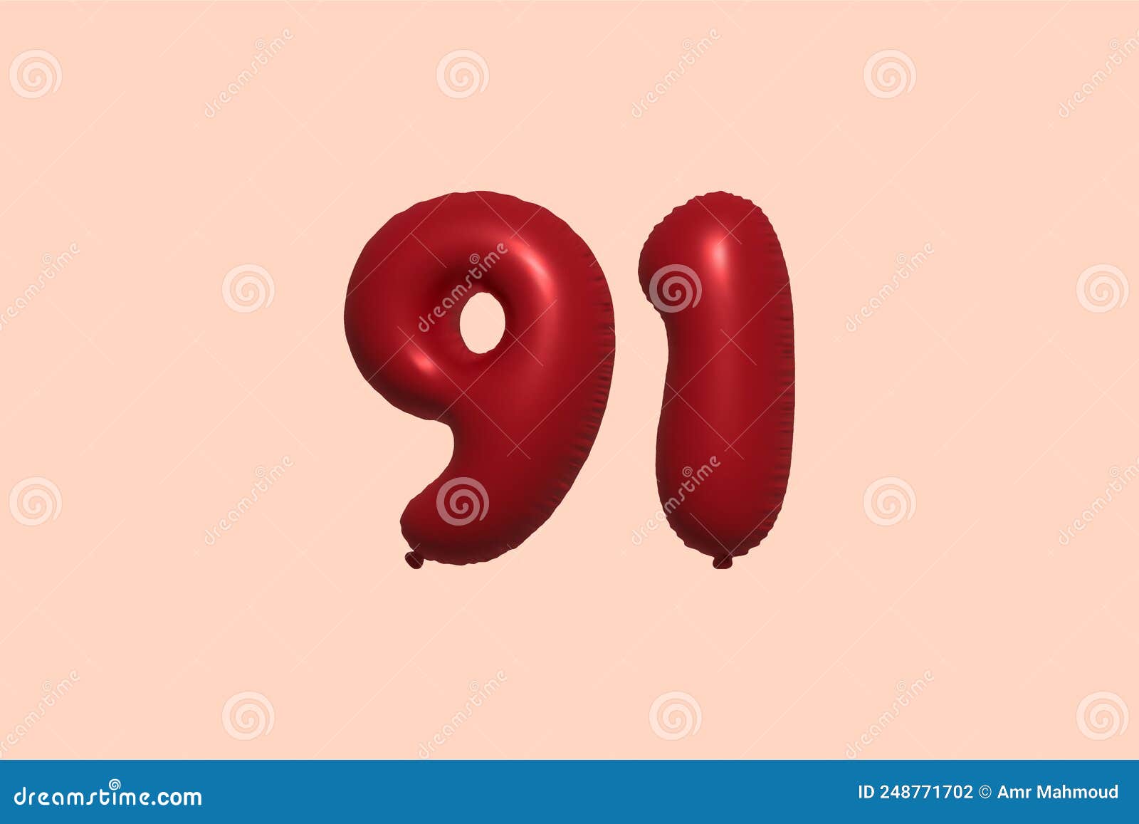 Red Helium Balloon 3D Number 91 Stock Vector - Illustration of holiday ...