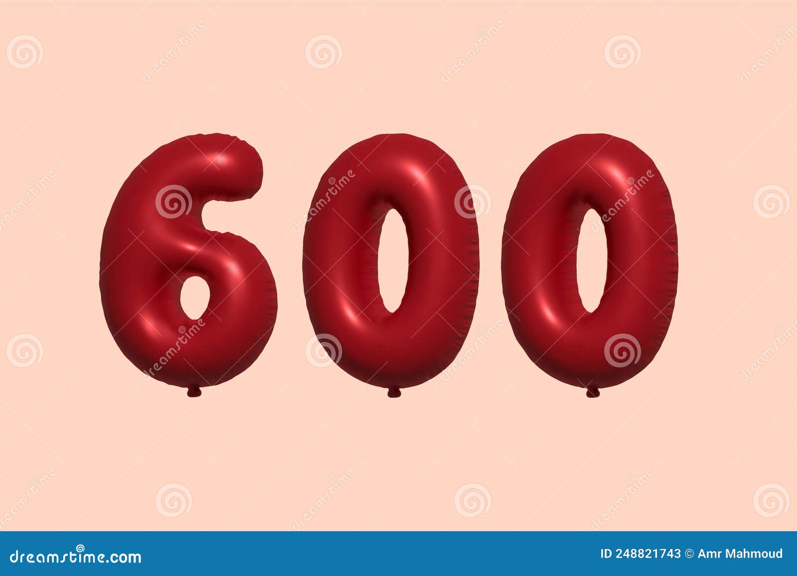 Red Helium Balloon 3D Number 600 Stock Vector - Illustration of vector ...
