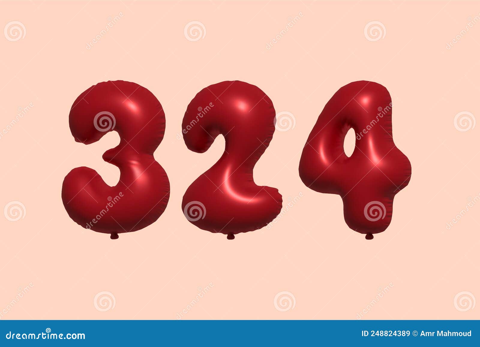 Red Helium Balloon 3D Number 324 Stock Vector - Illustration of ...