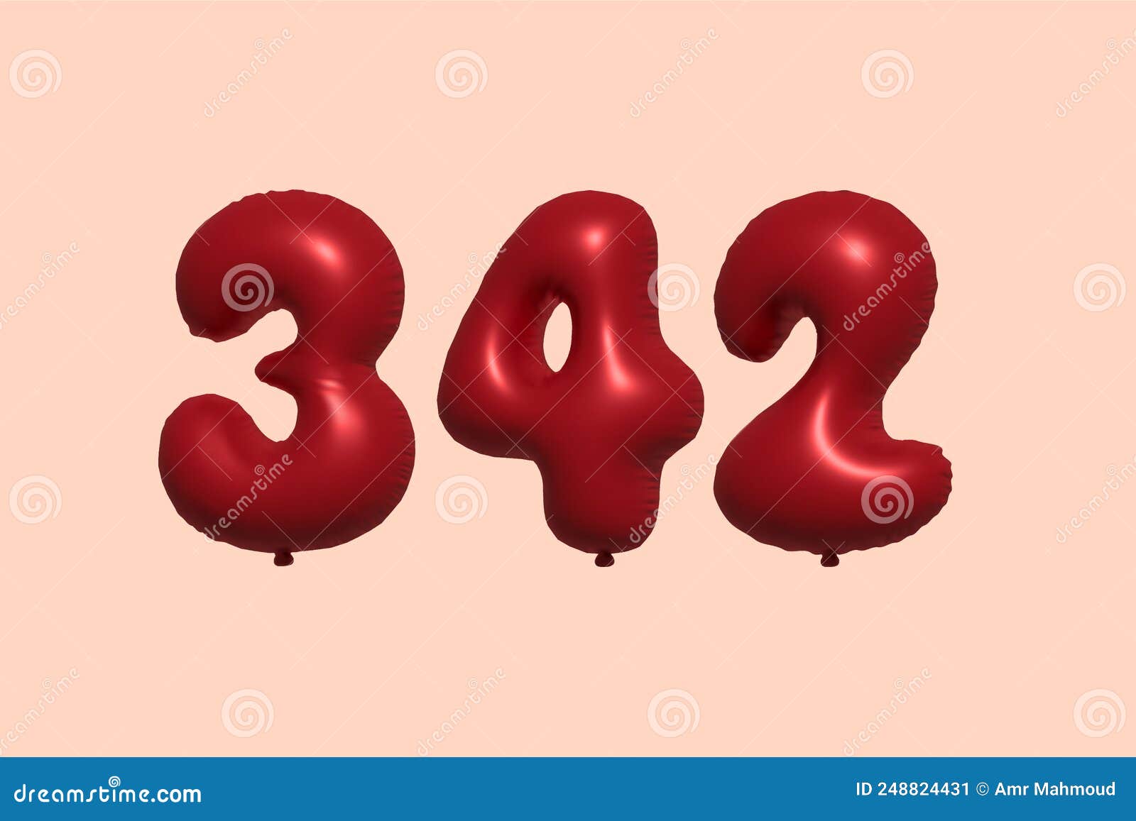 Red Helium Balloon 3D Number 342 Stock Vector - Illustration of gift ...
