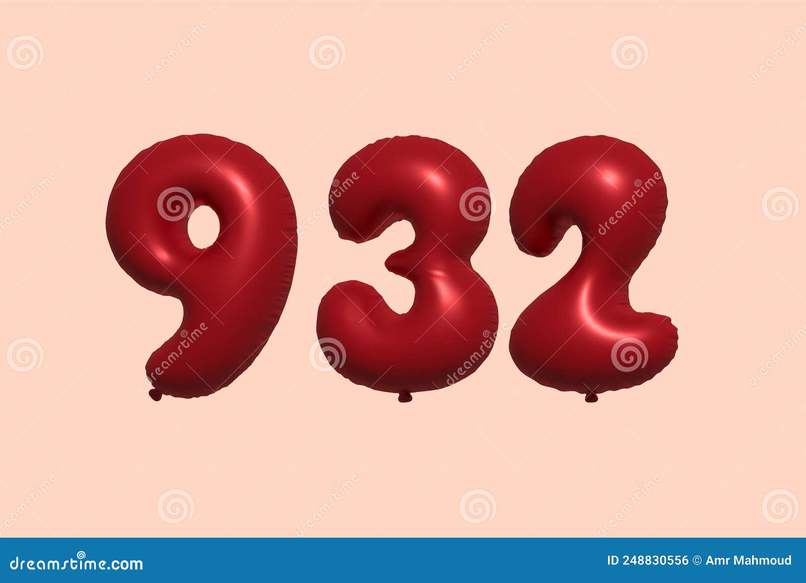 Red Helium Balloon 3D Number 932 Stock Vector - Illustration of number ...