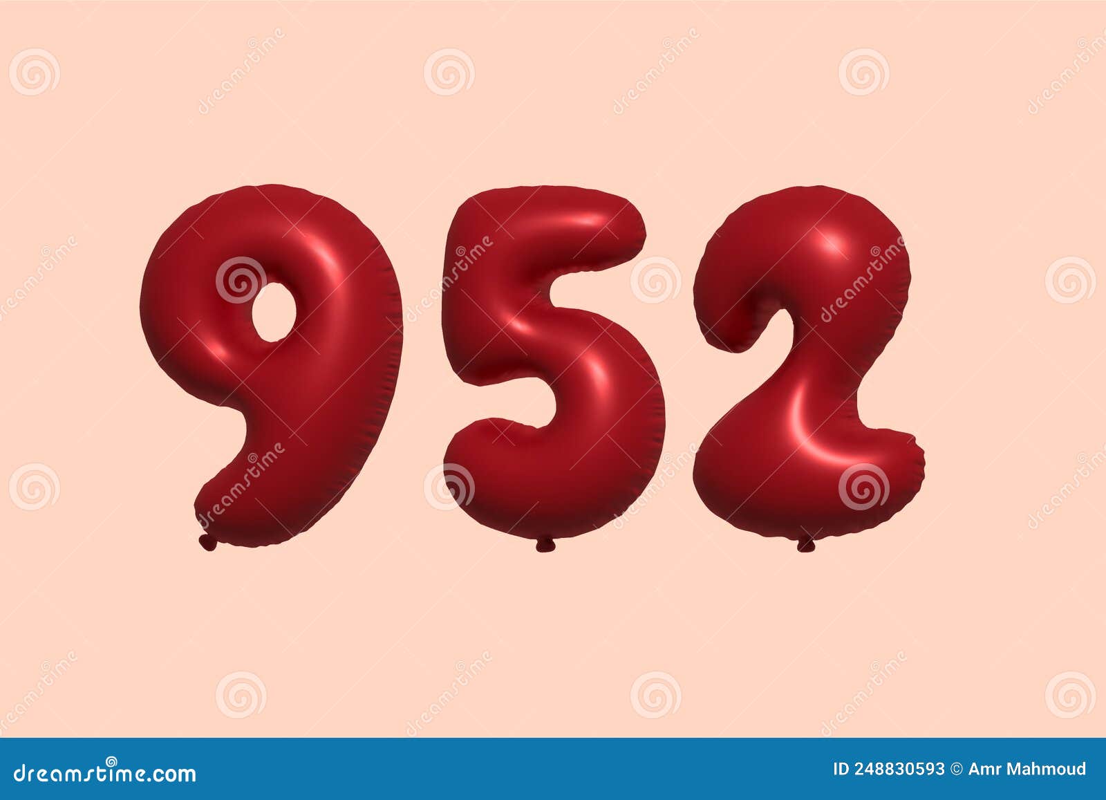 Red Helium Balloon 3D Number 952 Stock Vector - Illustration of foil ...