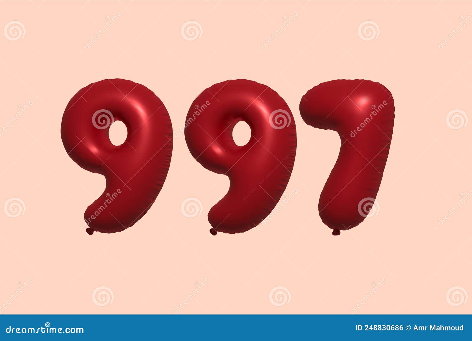 Red Helium Balloon 3D Number 997 Stock Vector - Illustration of party ...