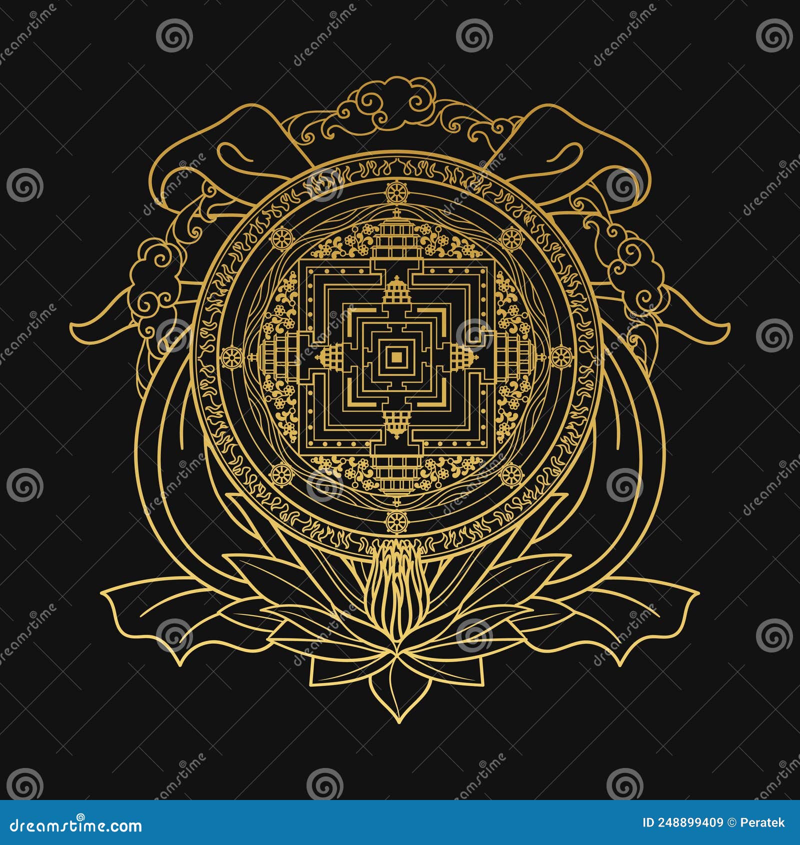Kalachakra Mandala. Vector Template on Black Background Stock Vector ...