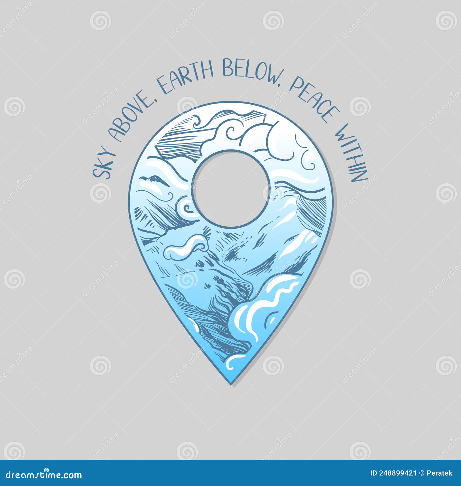 Beautiful Landscape Inside of Geotag. Vector Hand Drawn Illustration ...