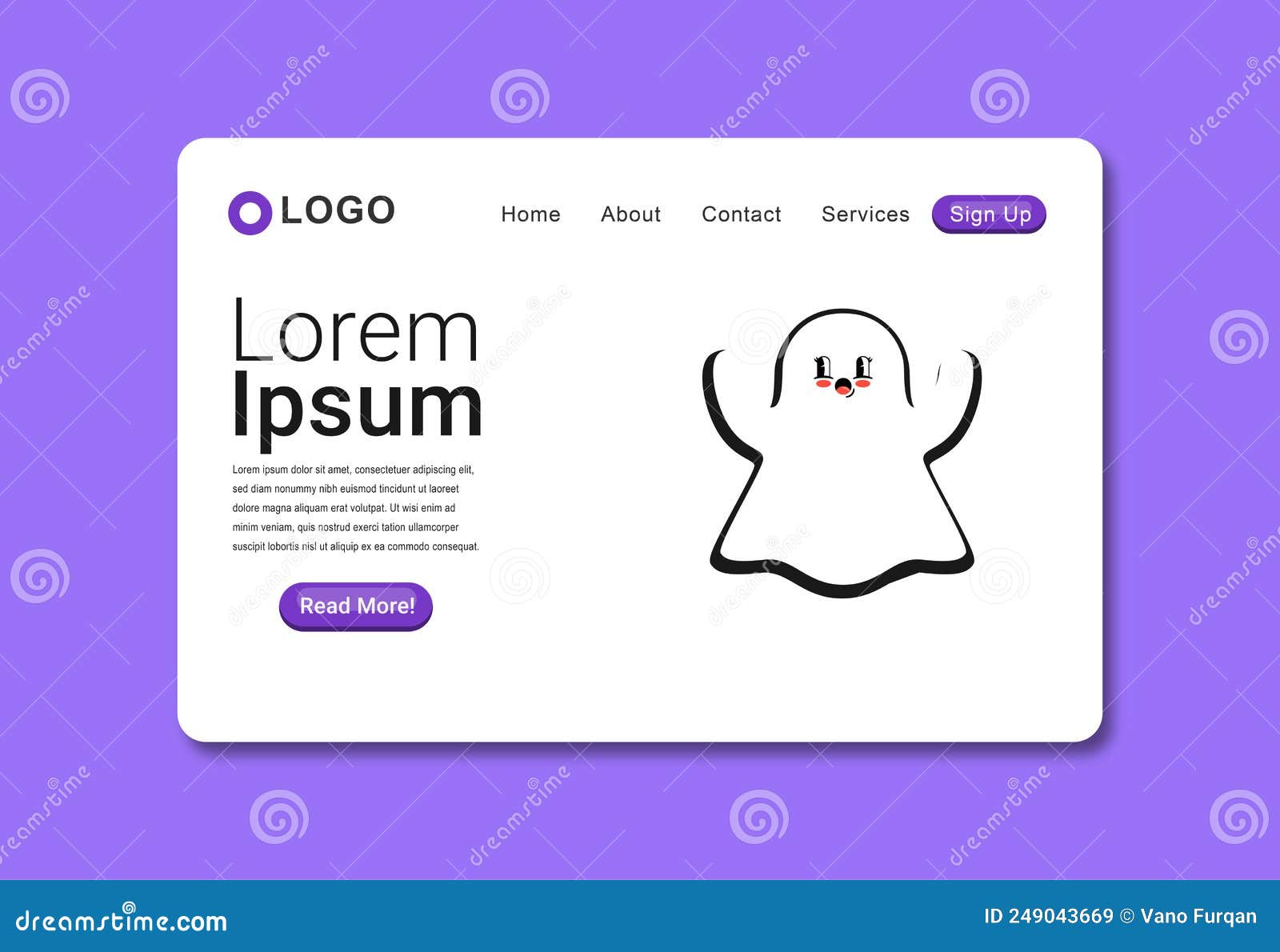 Flat Trendy Cartoon White Ghost Clean Landing Page Design Illustration ...