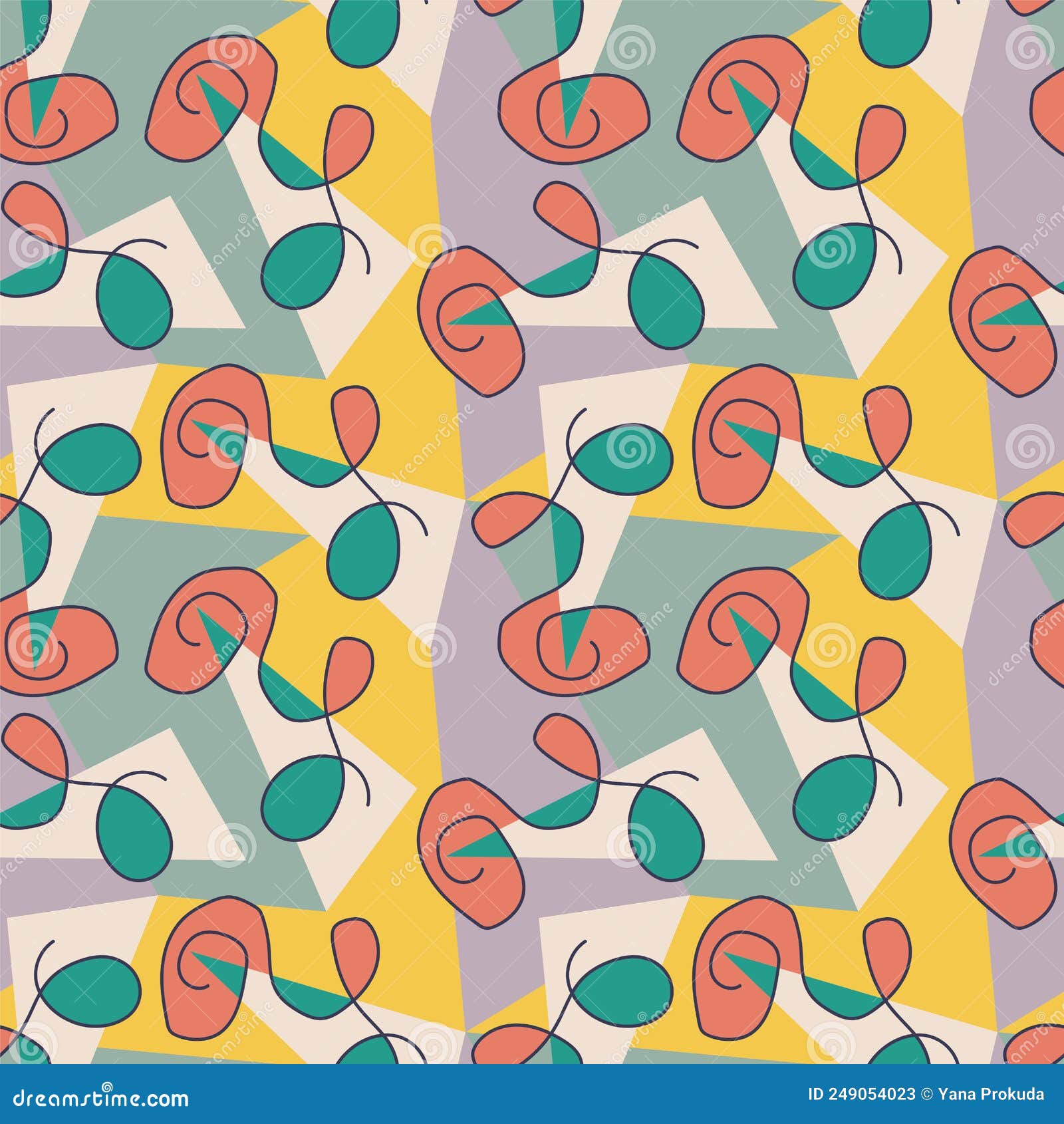 Seamless Cute Pattern with Curved Triangle Elements and Wave Lines ...