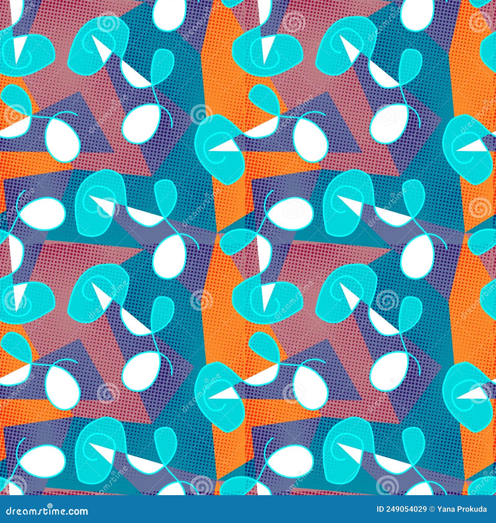 Seamless Cute Pattern with Curved Triangle Elements and Wave Lines ...