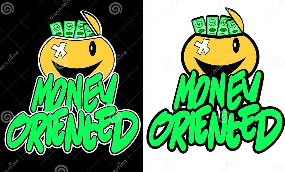 Money Oriented Lettering with Emoticon Stock Vector - Illustration of ...