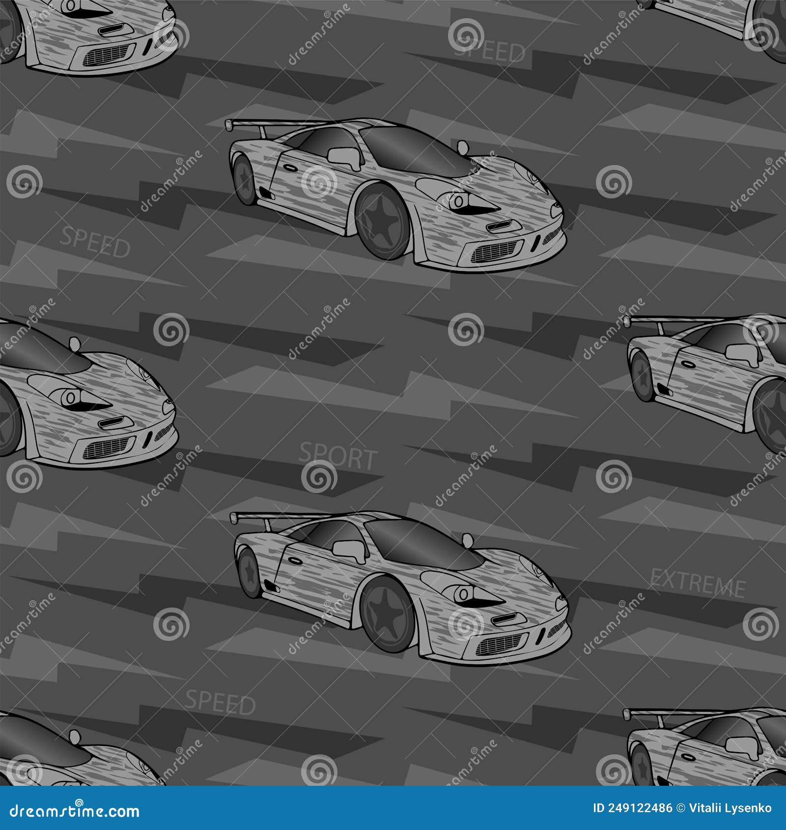 Pattern with Gray Sports Car. Print for Guys with Car and Lightning ...