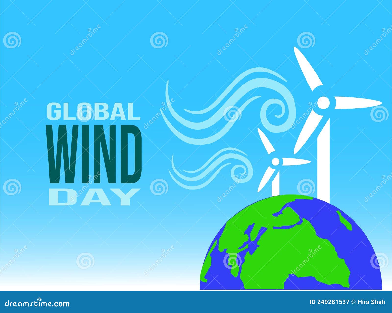 Global Wind Day Poster, Earth and Wind Turbines with Blue Sky ...