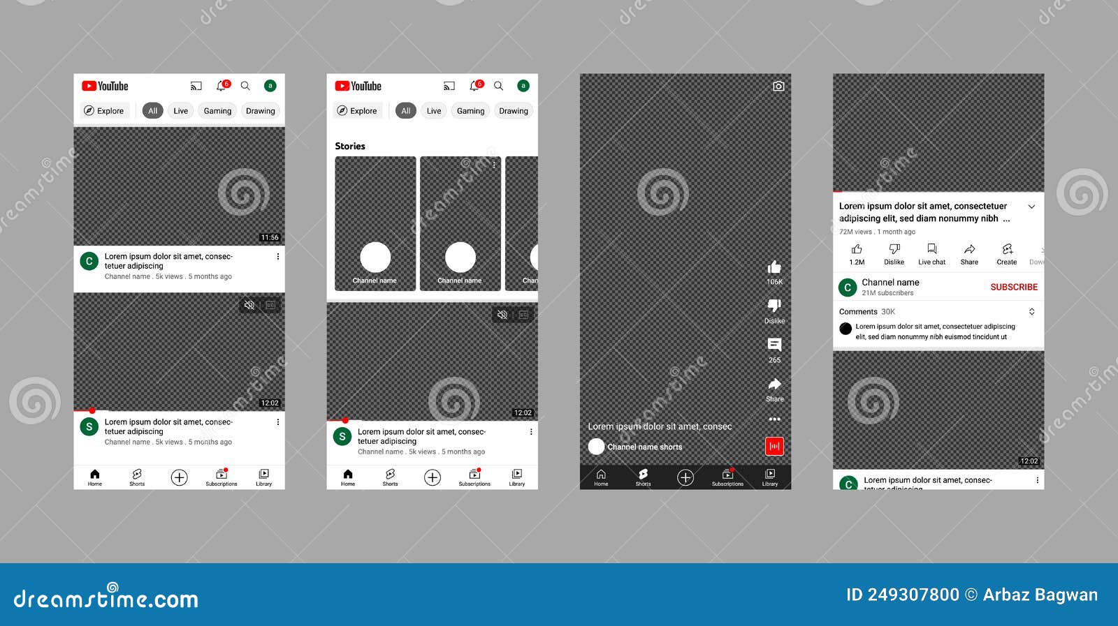 Youtube Videos, Stories and Shorts Empty Screen Ui Stock Vector ...