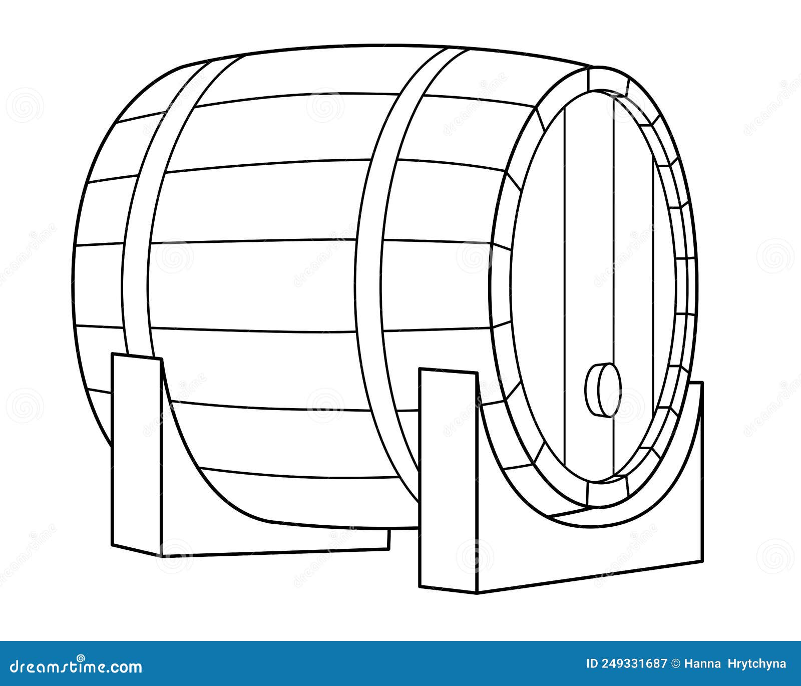 Wooden Keg Lying on Stand - Vector Linear Element for Coloring Logo or ...