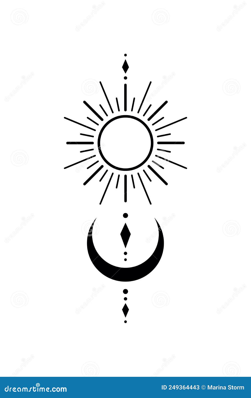 Blackwork Tattoo Sketch With Moon And Sun. Sacred Geometry Tattoo ...