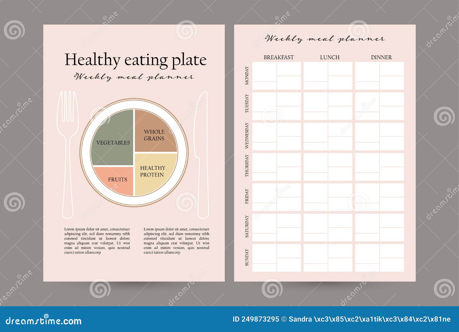 Weekly Meal Planner Template. Healthy Eating Plate Principle Background ...