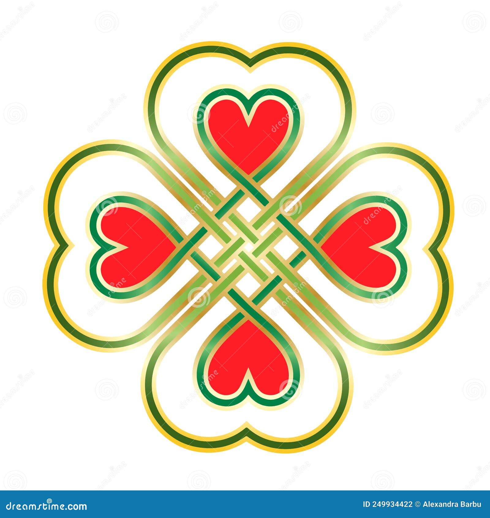 Green Four Leaf Clover, Knitted Hearts Isolated Saint Patricks Day ...