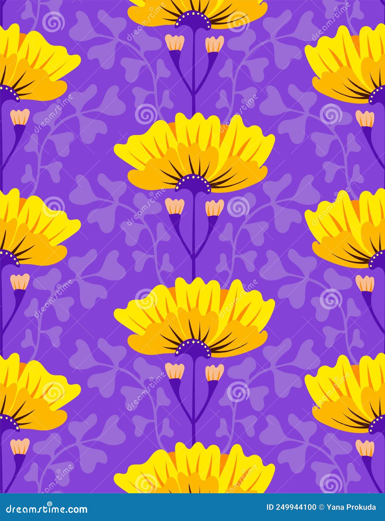 Vector Blossom Flower Pattern with Petals and Leaves for Print ...