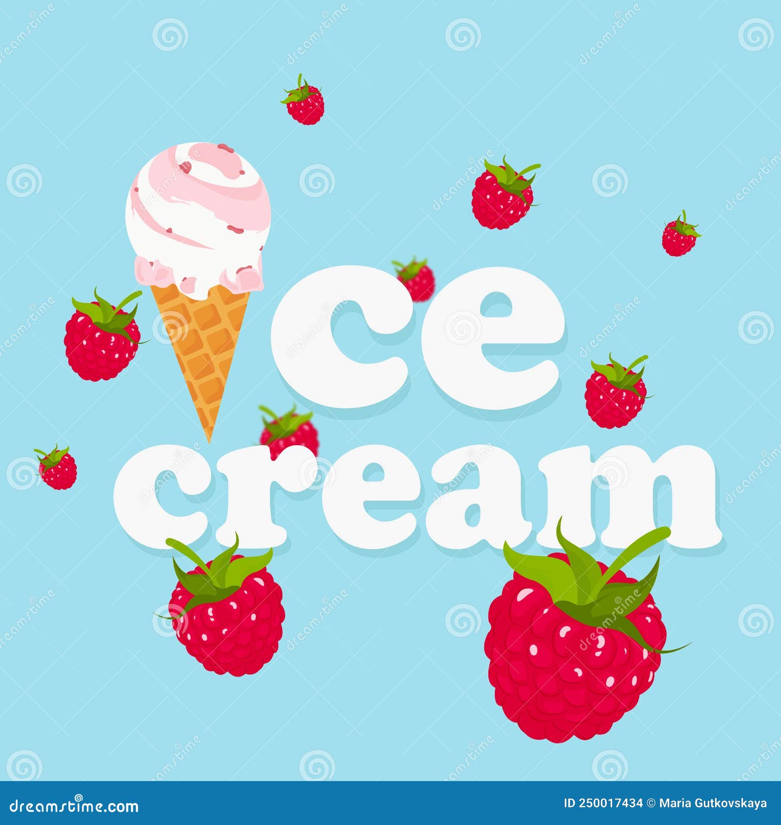 Ice Cream Text Logo. Title Design with Clean Blue Background. Raspberry ...