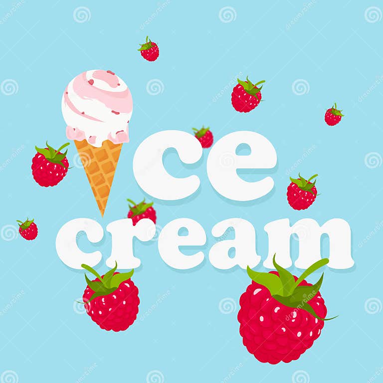 Ice Cream Text Logo. Title Design with Clean Blue Background. Raspberry ...