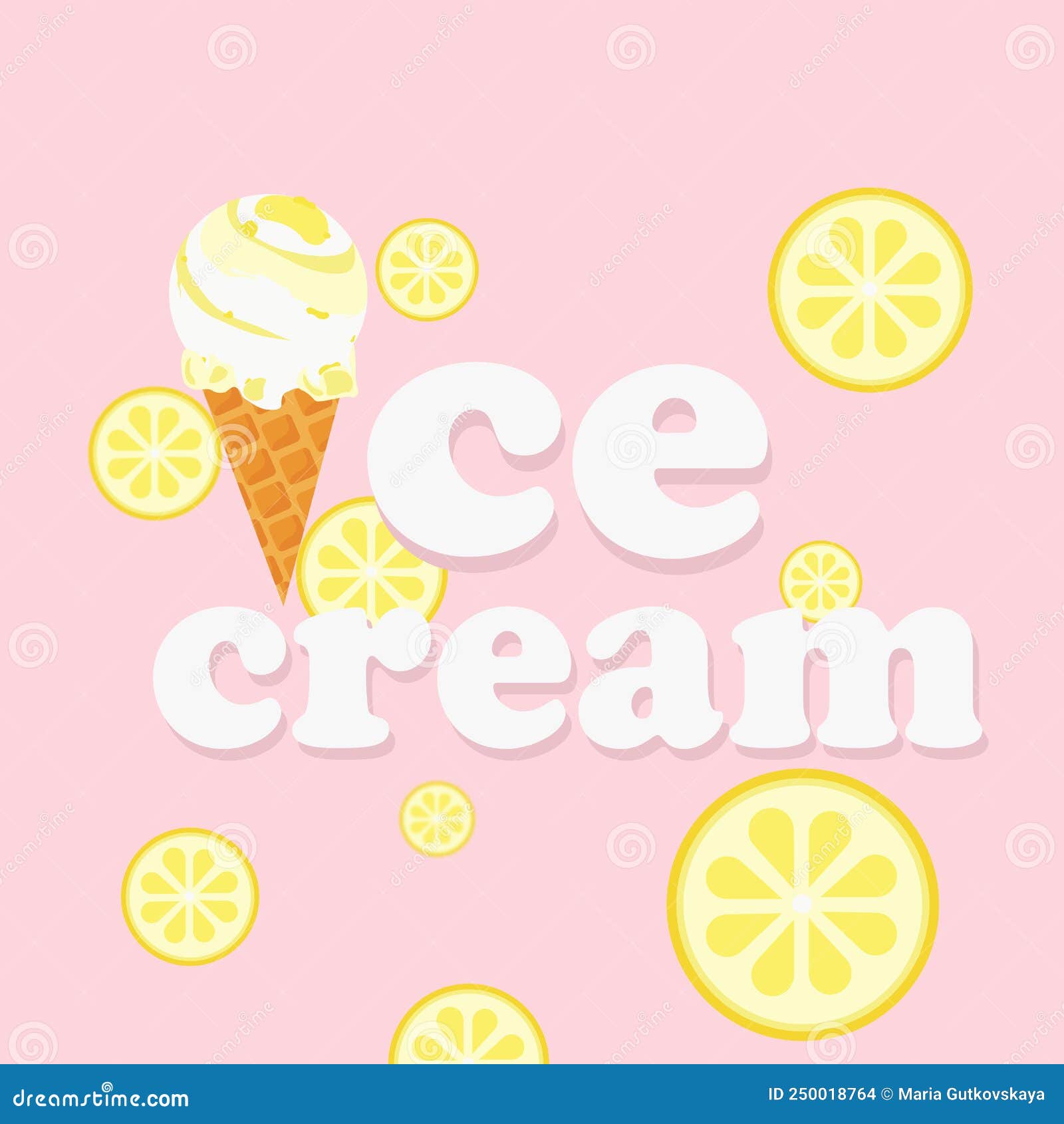 Ice Cream Text Logo. Lemon Ice Cream. Ðžn a Pink Background Stock ...