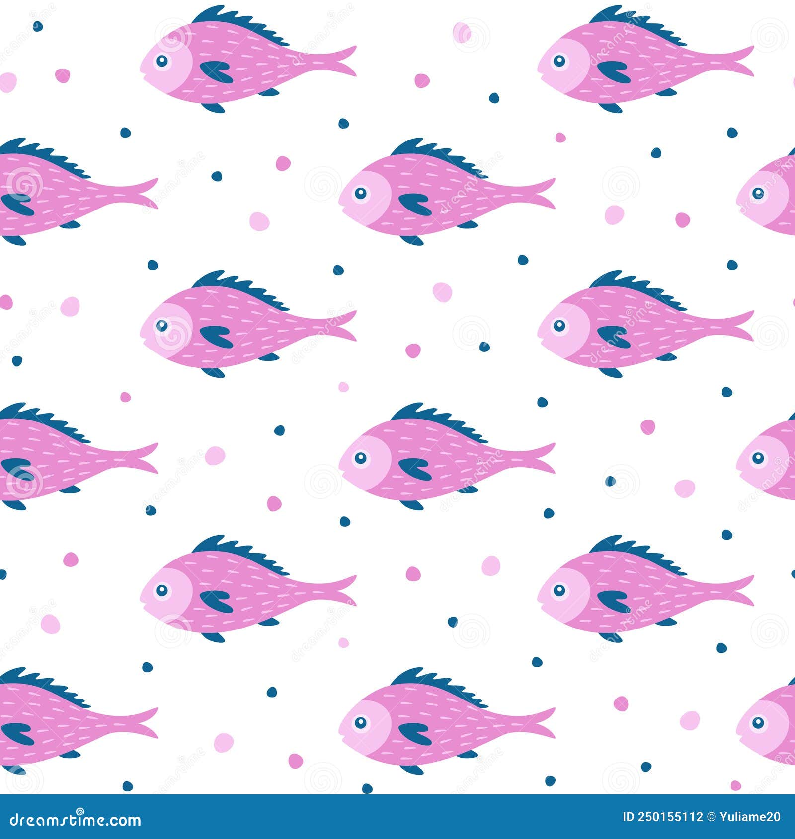 Cartoon Fish Seamless Pattern. Sea Life Theme Background in Pink Colors ...