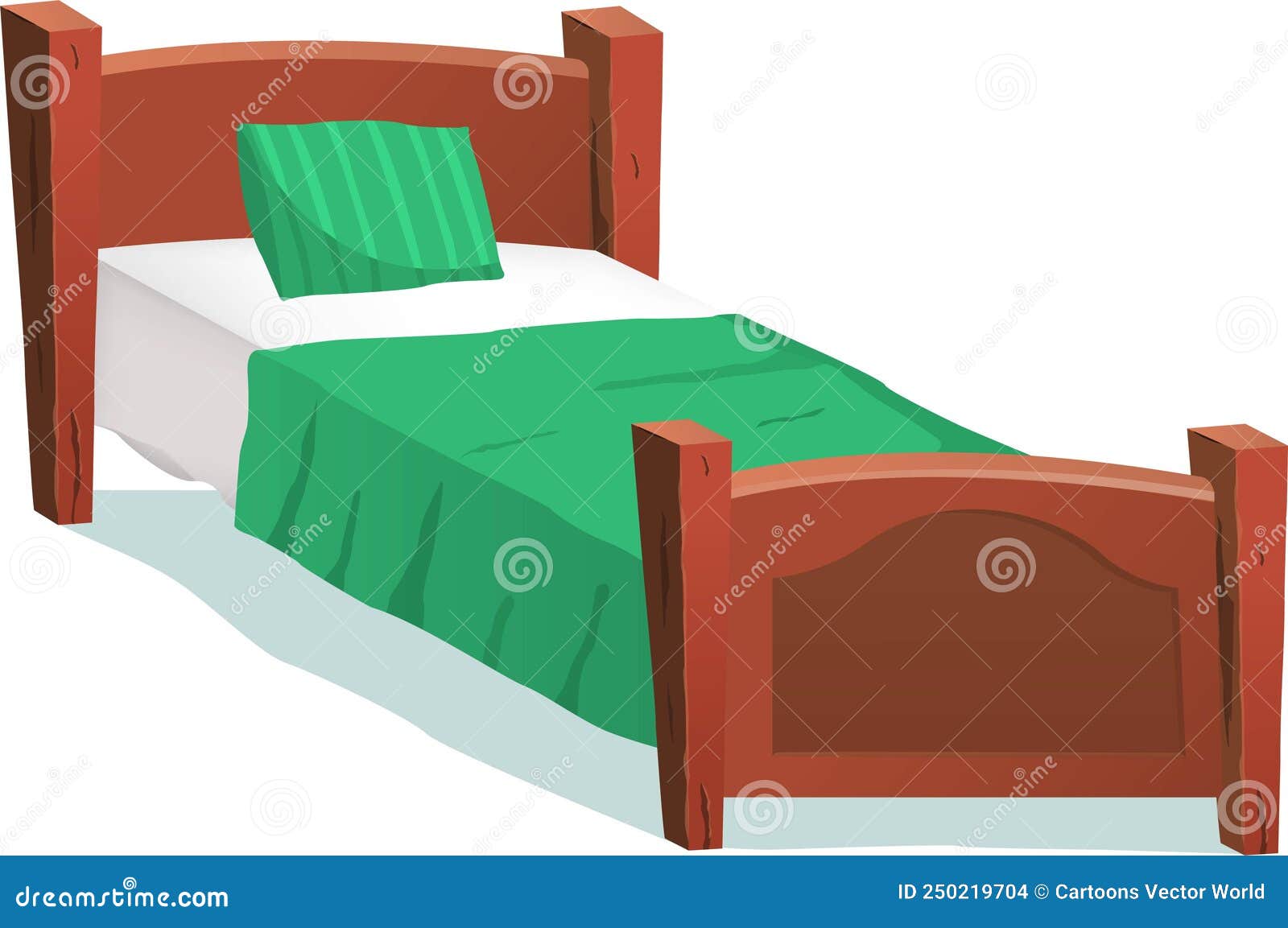 Cartoon Wood Bed With Green Blanket Illustration Of A Cartoon Wooden ...