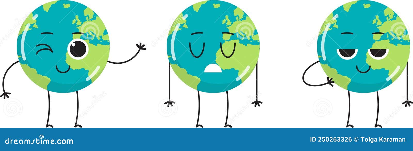 Cute Earth Characters Different Emotions and Cartoon Mascot Globe ...