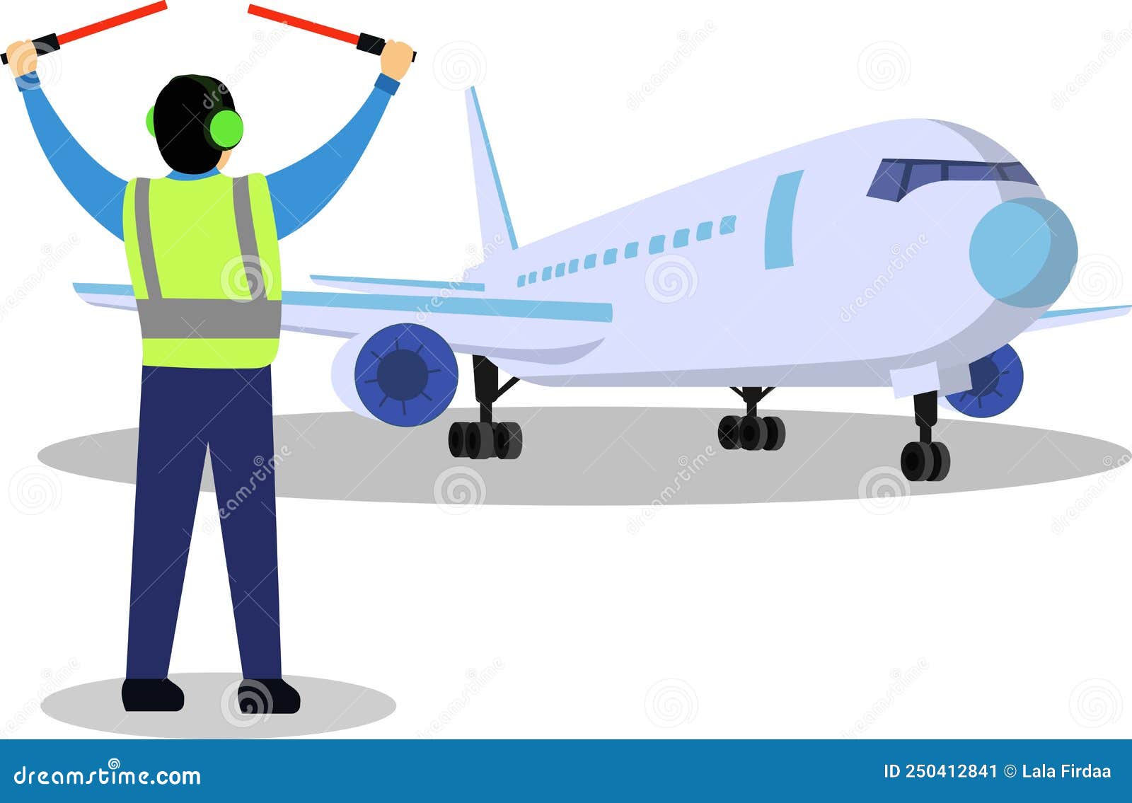 Ground Crew Marshal Signaling A Private Jet While Taking Off From The ...