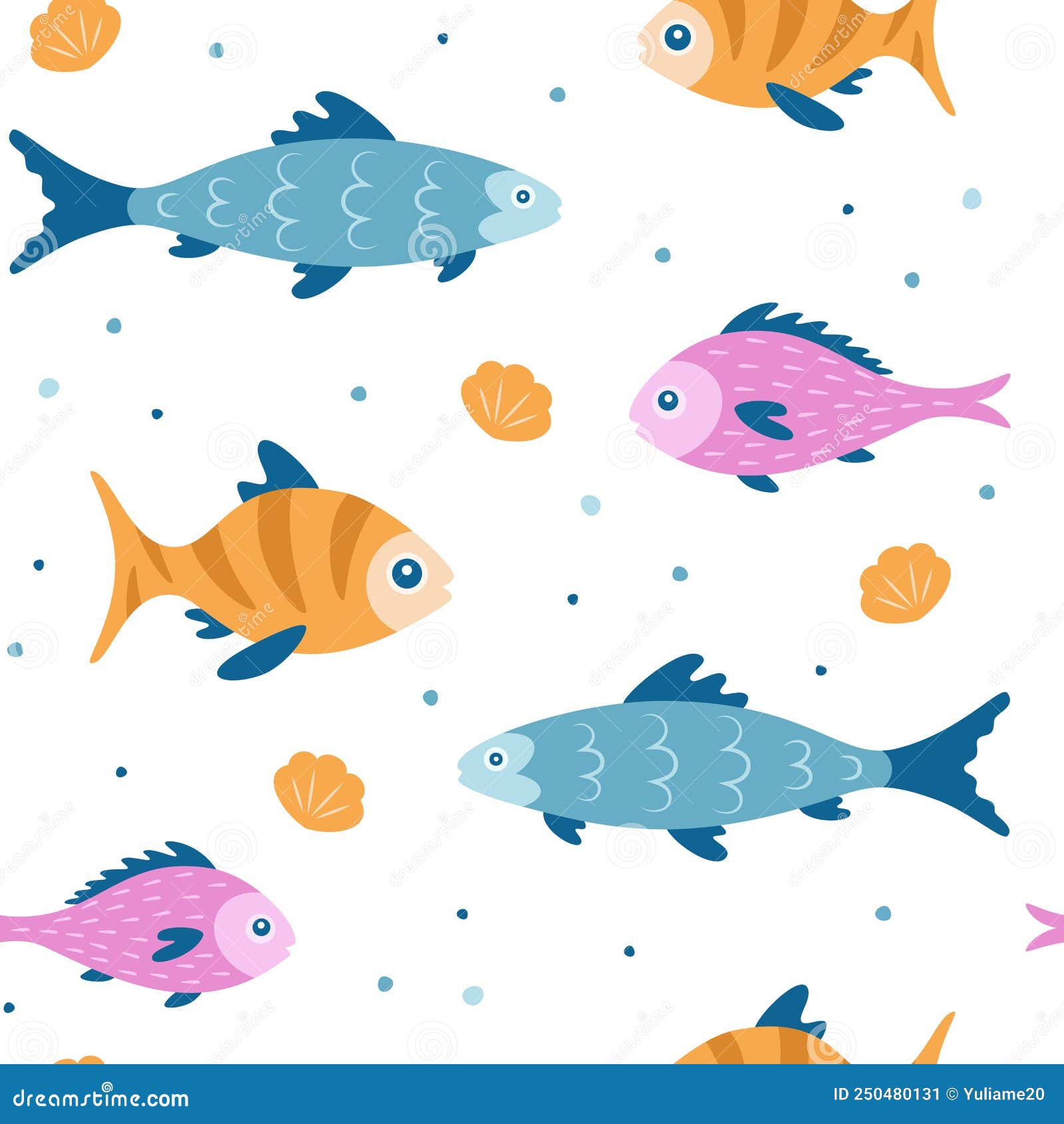 Cartoon Fish Seamless Pattern. Sea Life Theme Background with Different ...
