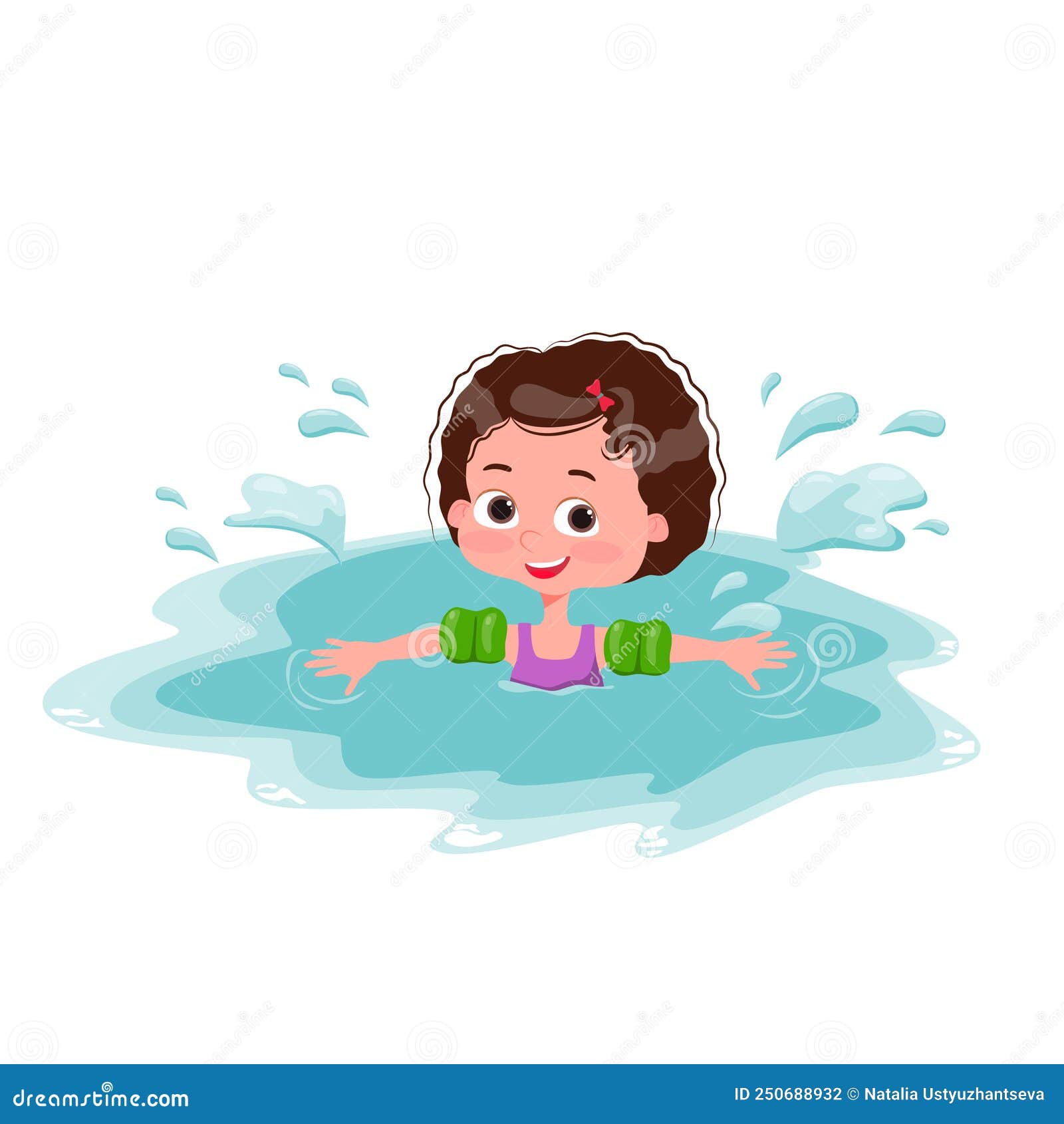 Pool Party Characters. Cute Little Kid Girl Wearing Swimming Suit and ...