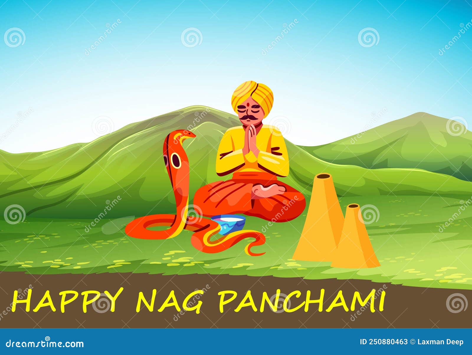 Happy Nag Panchami Greeting Card with King Cobra. Snake Festival in ...