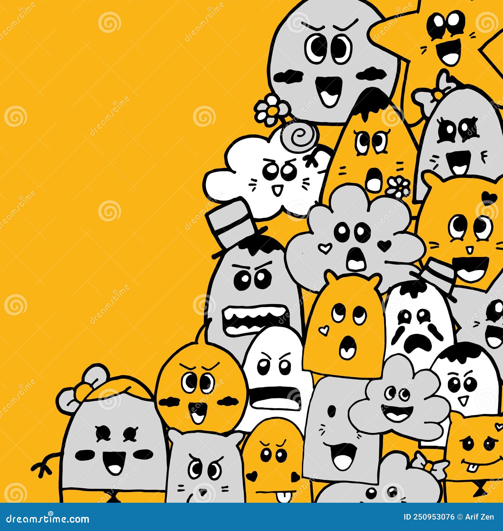 Cute Doodle Monster Art. Hand Drawn Vector. Piled Up Monster with ...