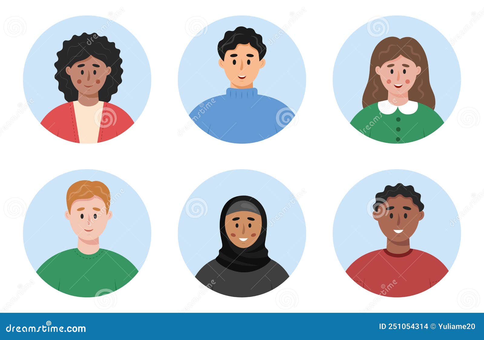 Young People Icons. Smiling Person Round Avatars. Diversity People ...