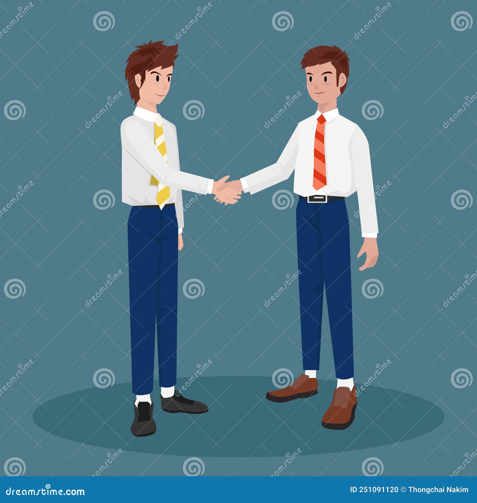 Two Asia Businessmen Shaking Hands. In The Dress Casual Suit. Vector ...