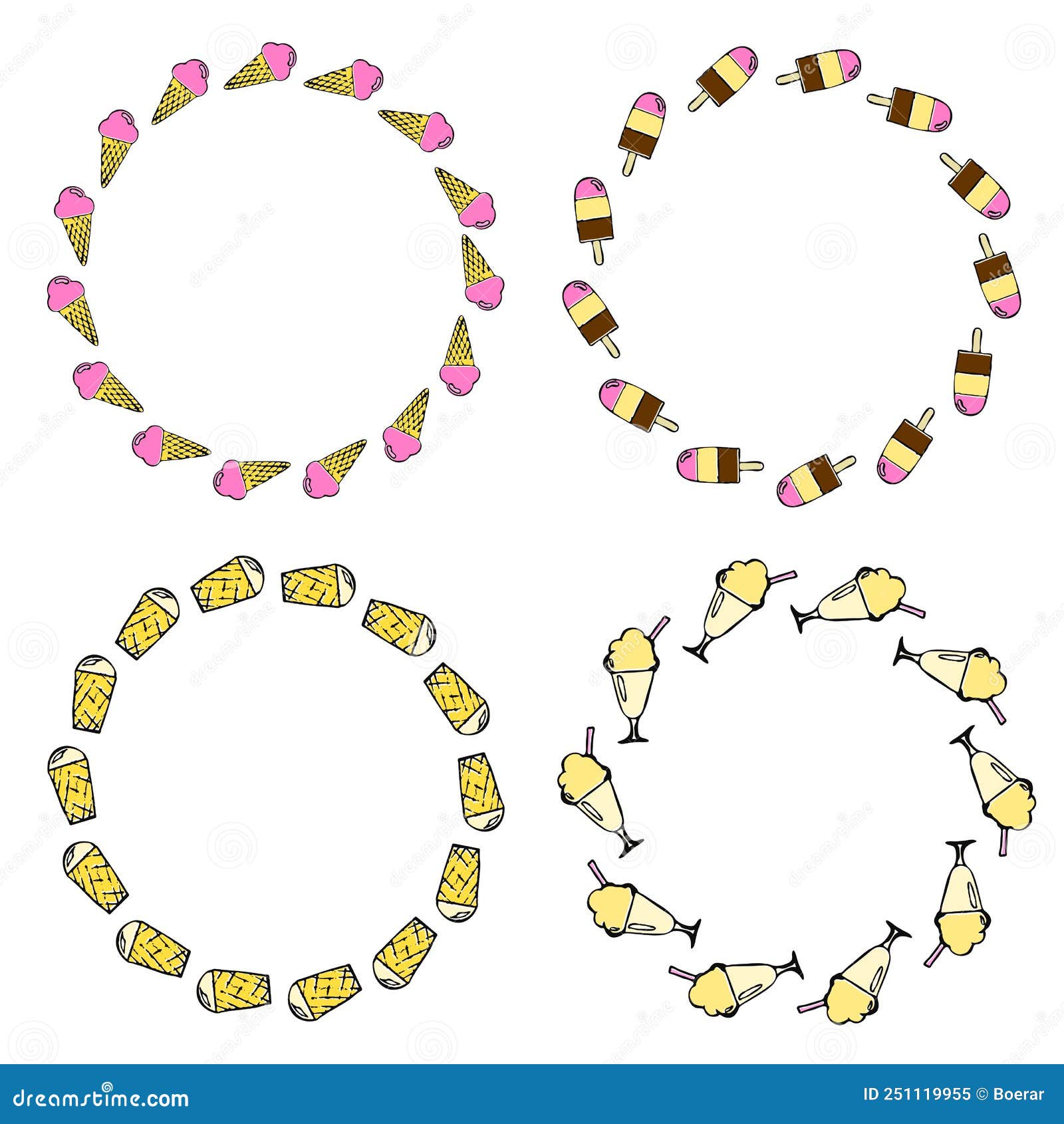 Cute Colorful Ice Cream Vector Circle Frame Set Collection on White ...