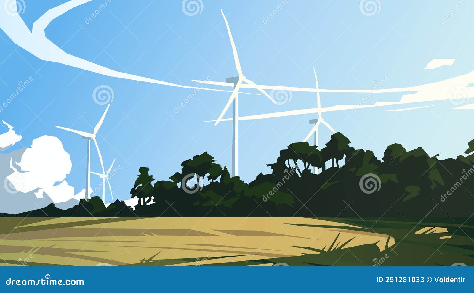 Wind farm in the field stock vector. Illustration of horizon - 251281033