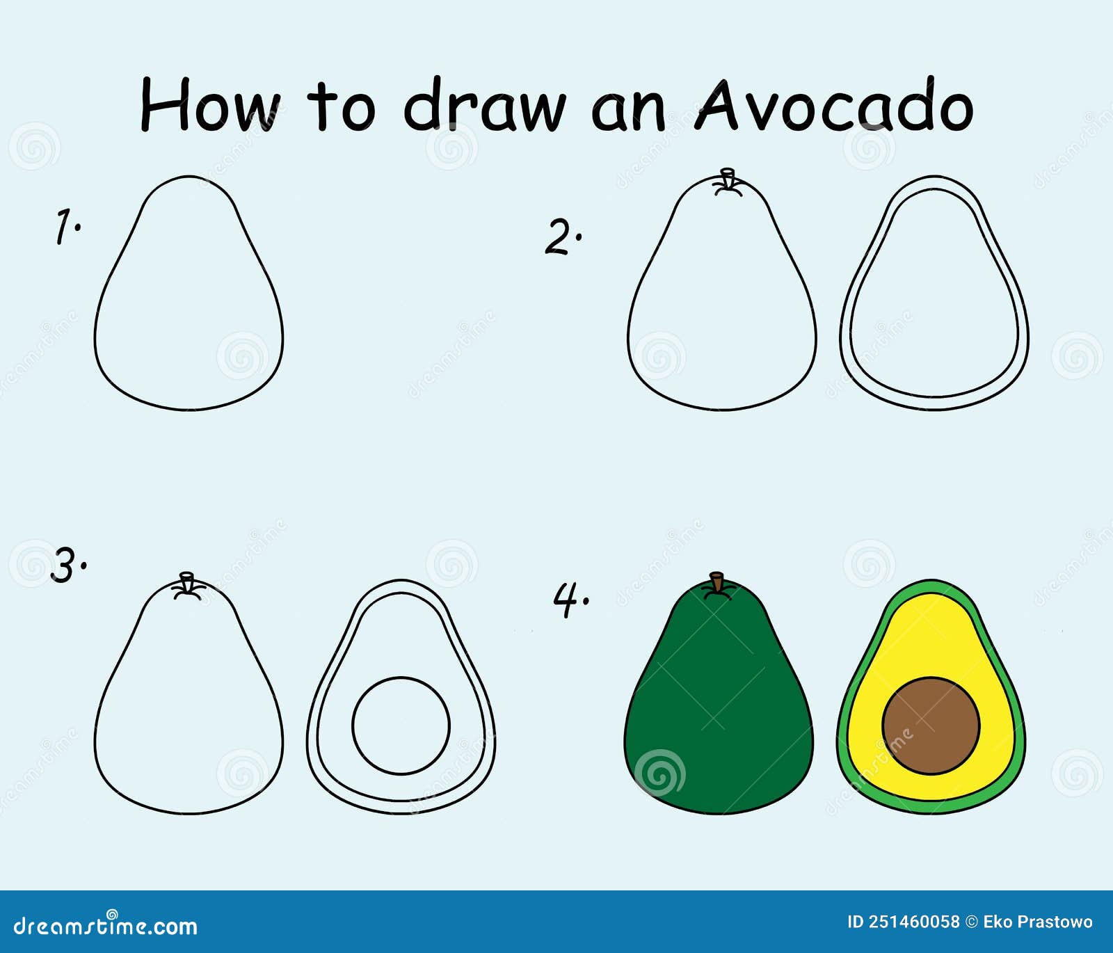 Step by Step To Draw an Avocado. Drawing Tutorial an Avocado Stock ...