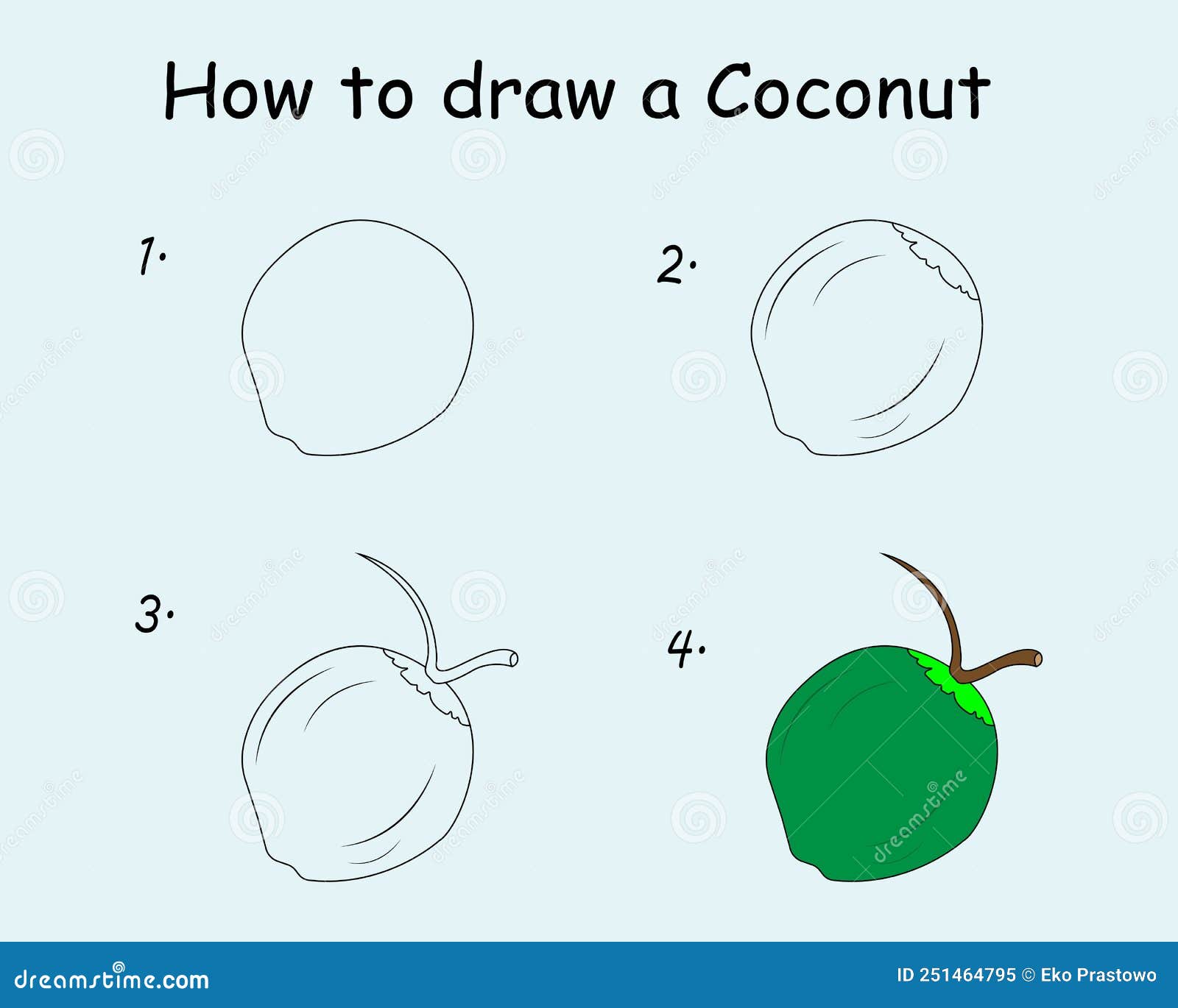 Step By Step To Draw A Coconut. Drawing Tutorial A Coconut. Drawing ...