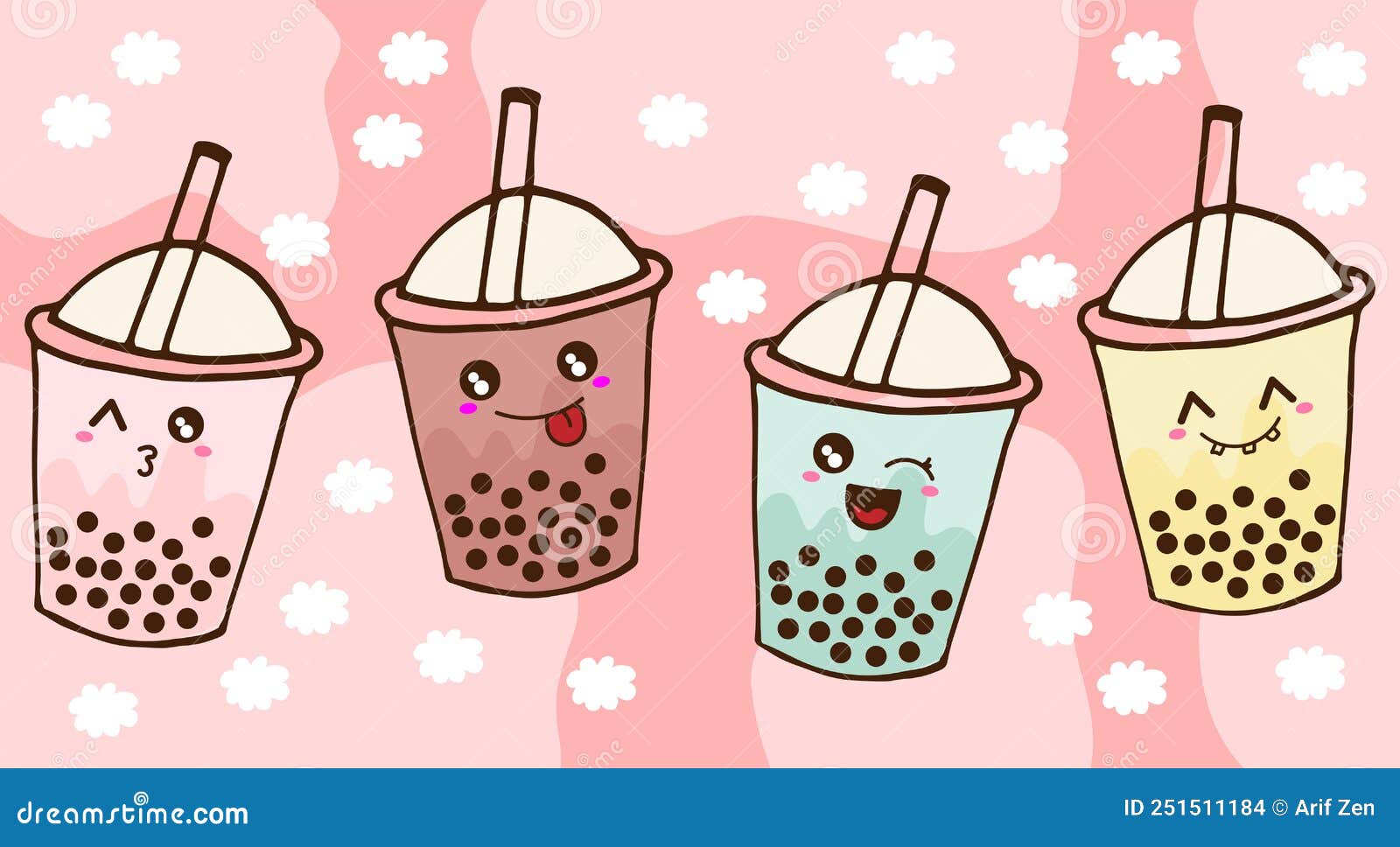 Cup Of Milk Tea With Tapioca Pearl. Kawaii Bubble Tea. Cute Face With ...