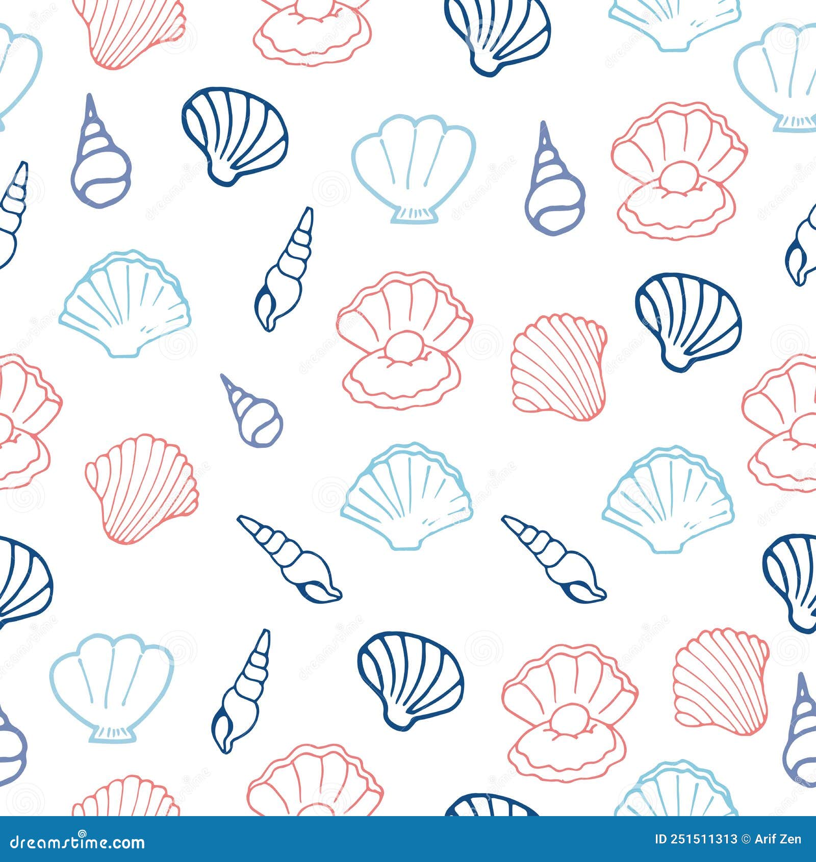 Seamless Pattern with Cute Seashell Illustration Isolated on White ...