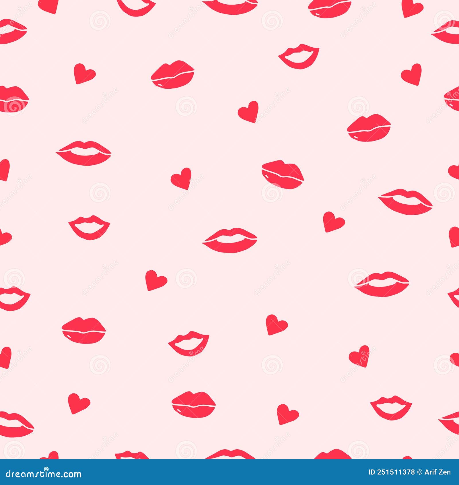 Pink Lips with Heart Illustration on Pink Background. Hand Drawn Vector ...