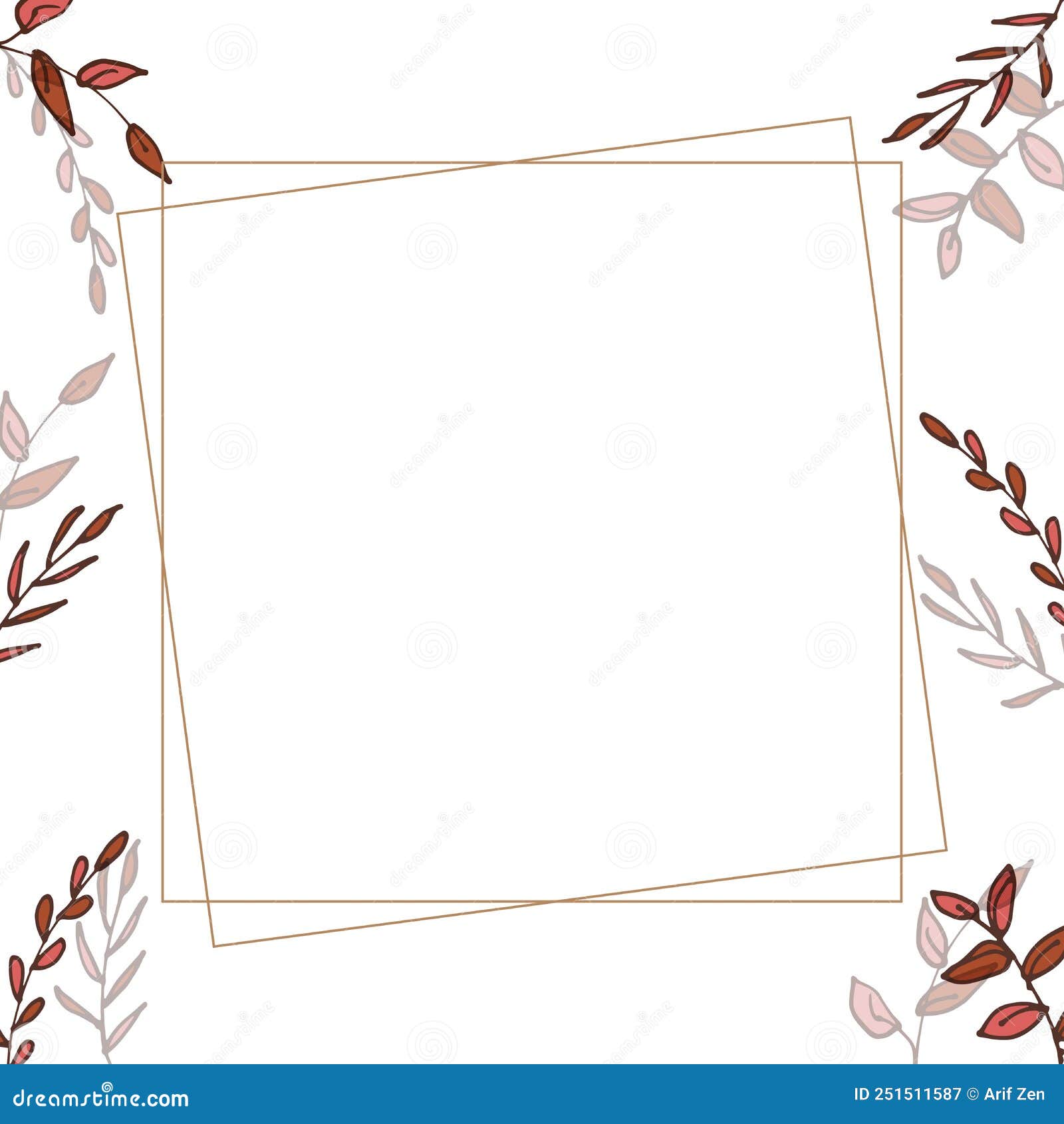 Leaf Frame, Border. Red Leaves Illustration with Square Frame. Hand ...