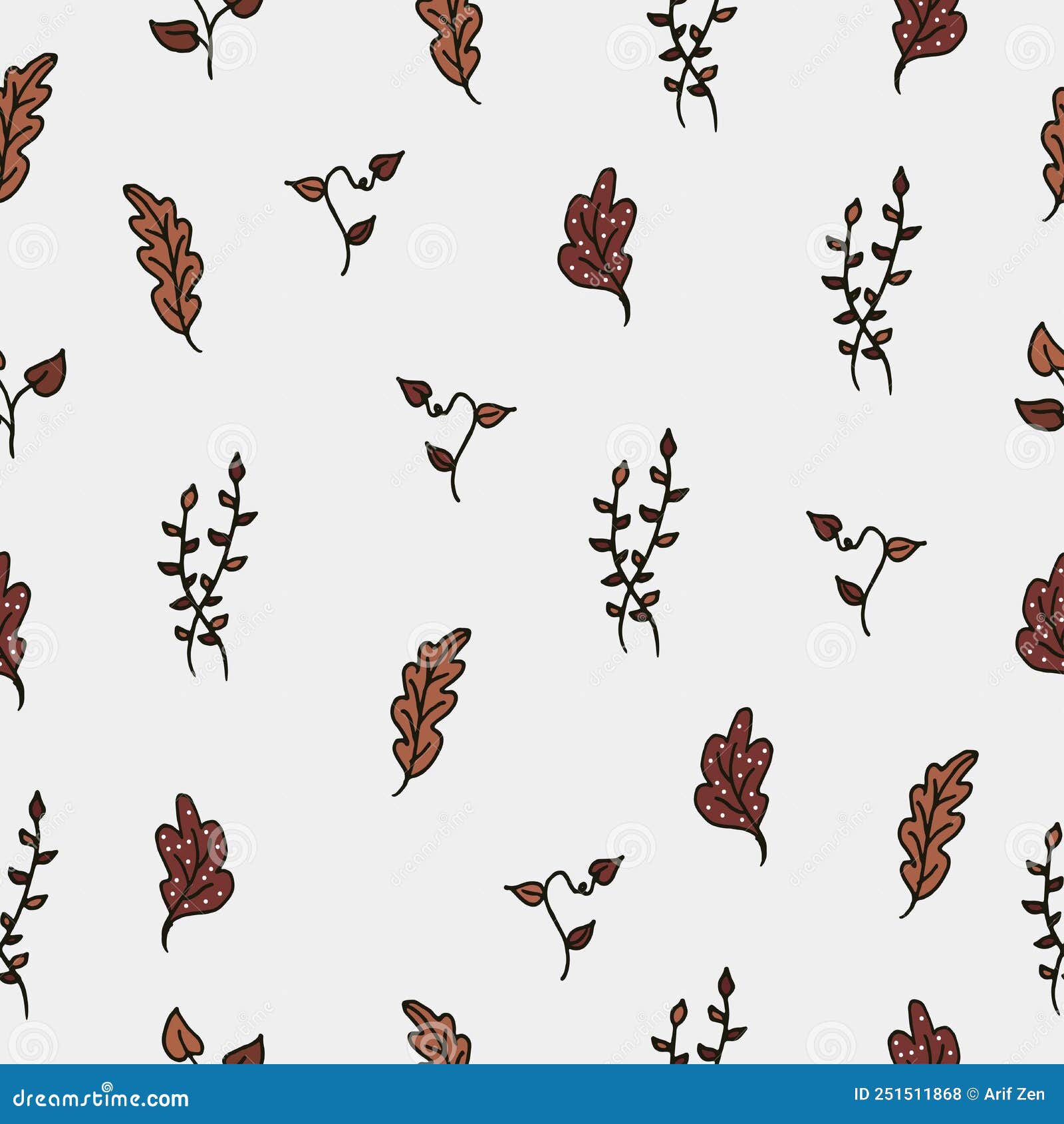 Set of Brown Leaves Illustration on Gray Background. Seamless Pattern ...