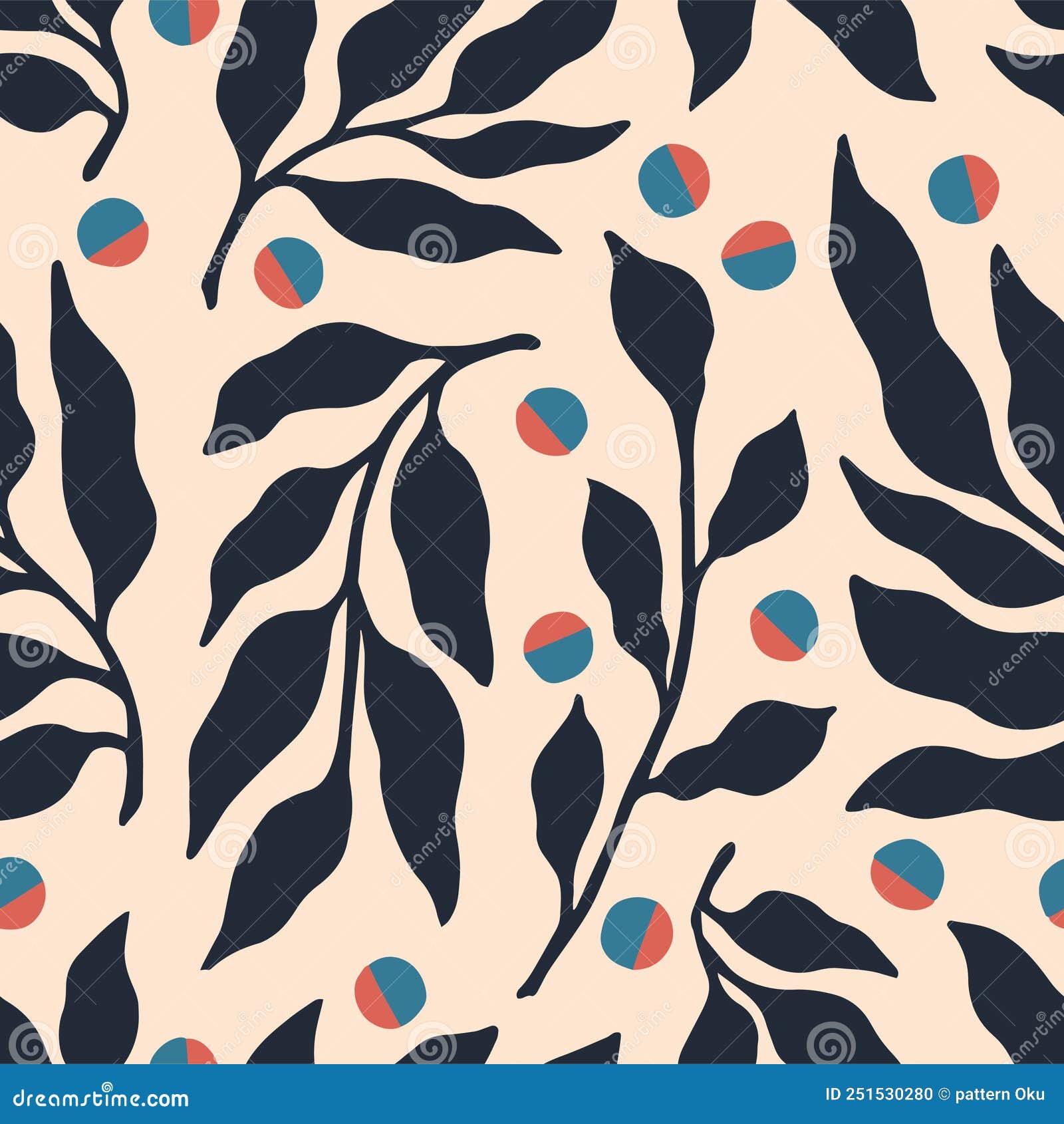Vector Leaf and Polka Dots Illustration Seamless Repeat Pattern Stock ...