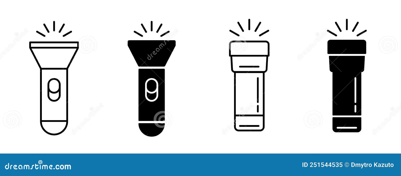 Flashlight. Set Of Vector Flashlights. Black Isolated Icons On White ...