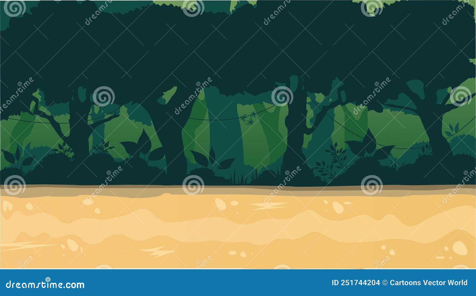 Deep Forest Scene with Trees Cartoon Background Vector Illustration ...