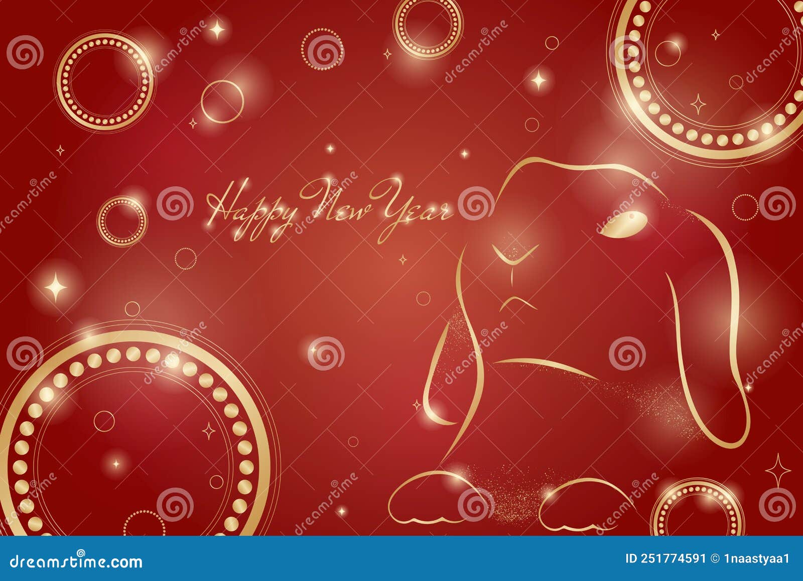 Bright Greeting Card with a Wish for a Happy New Year in Red Tones and ...