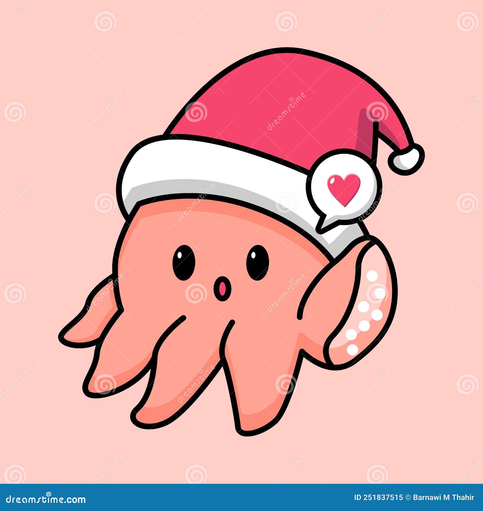 Cute Octopus with Christmas Hat Cartoon Stock Vector - Illustration of ...