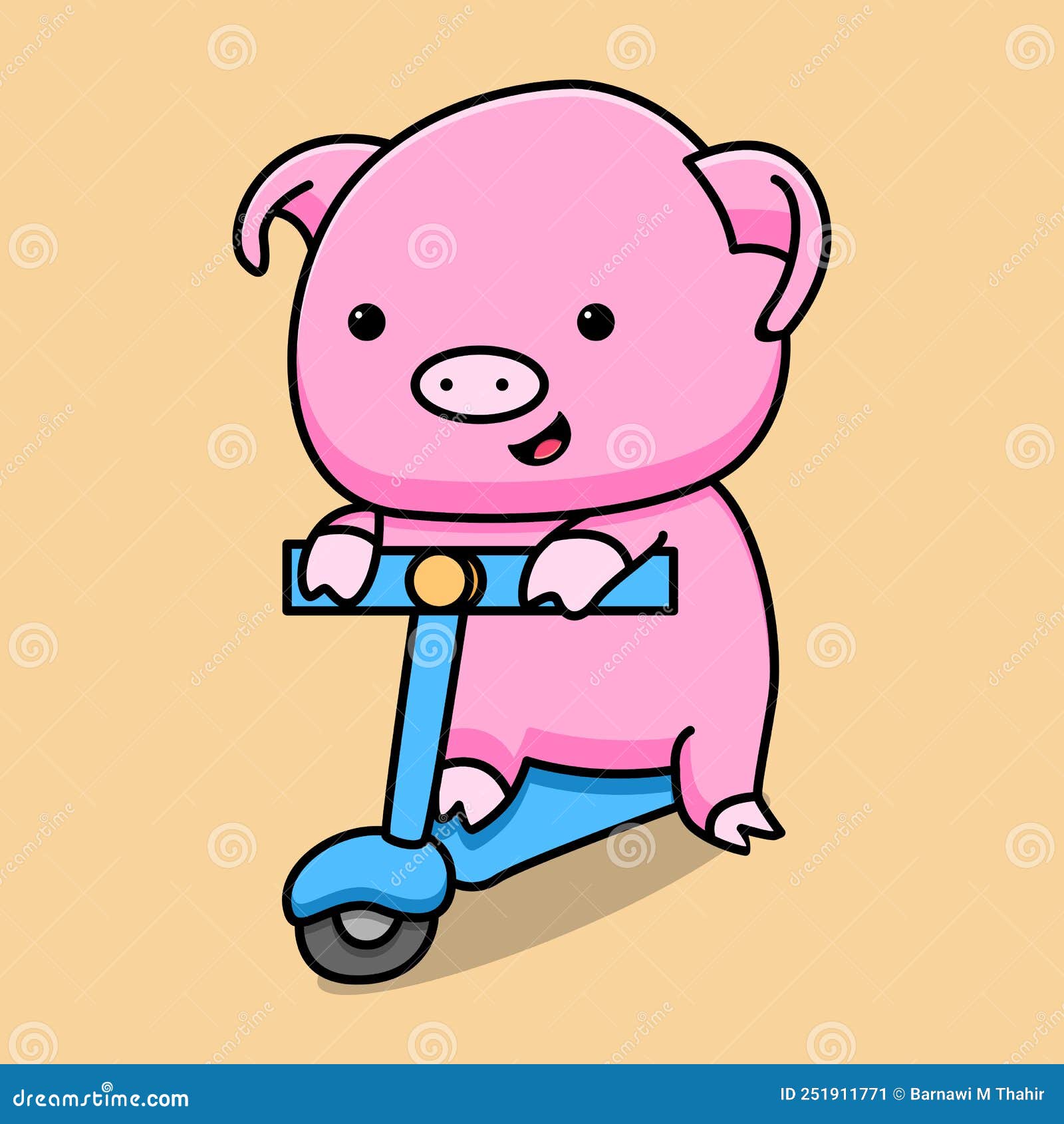 Cute Pig Riding Scooter Cartoon Stock Vector - Illustration of pink ...